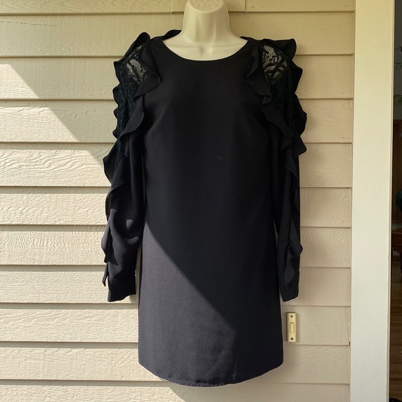 Wish | Dresses | Wish Black Mini Shift Dress With Lace Shoulders | Poshmark